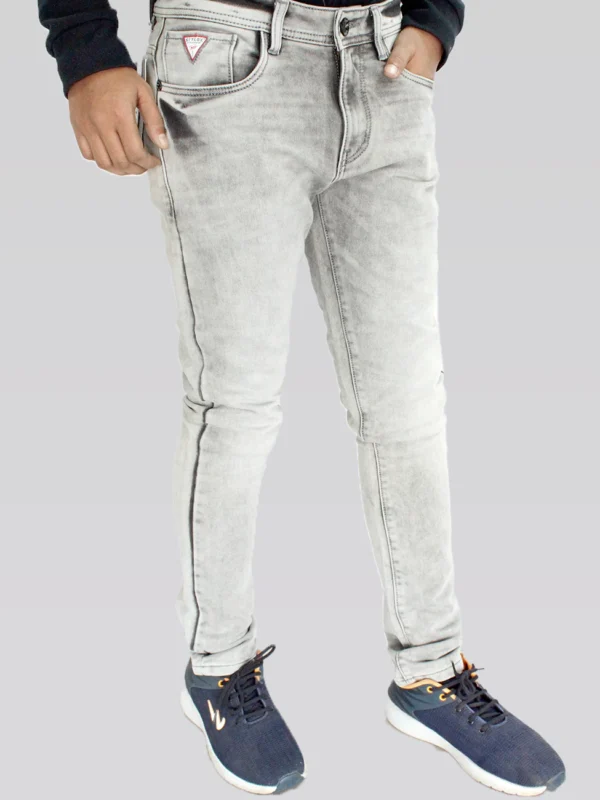 Men's Slim Fit Mid Rise Light Grey Jeans. - Classic Cotton